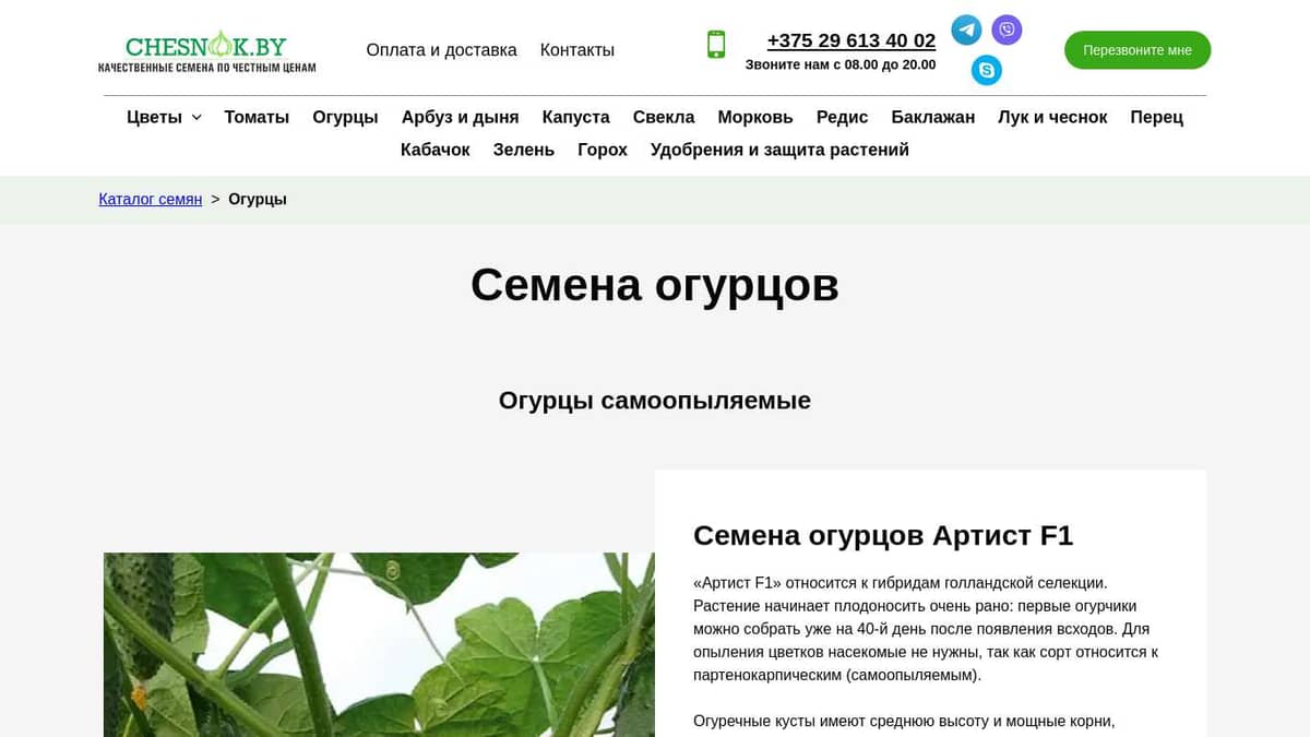 Купить семена огурцов почтой в Беларуси в интернет-магазине, каталог ...